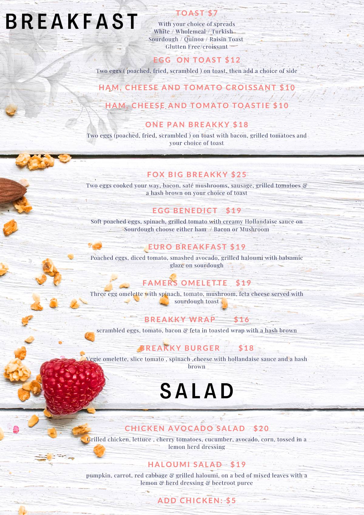 Menu at The Fox Cafe, Wahroonga, 2/178 Fox Valley Rd