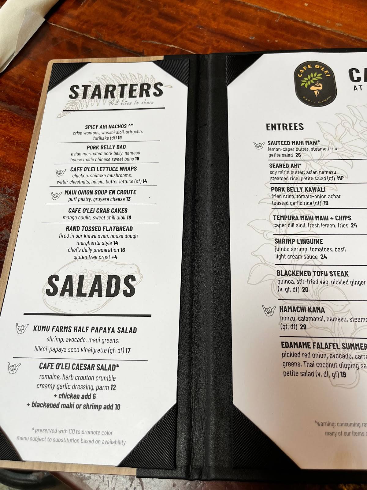 Menu at Cafe O'Lei at the Plantation, Wailuku, HI-30