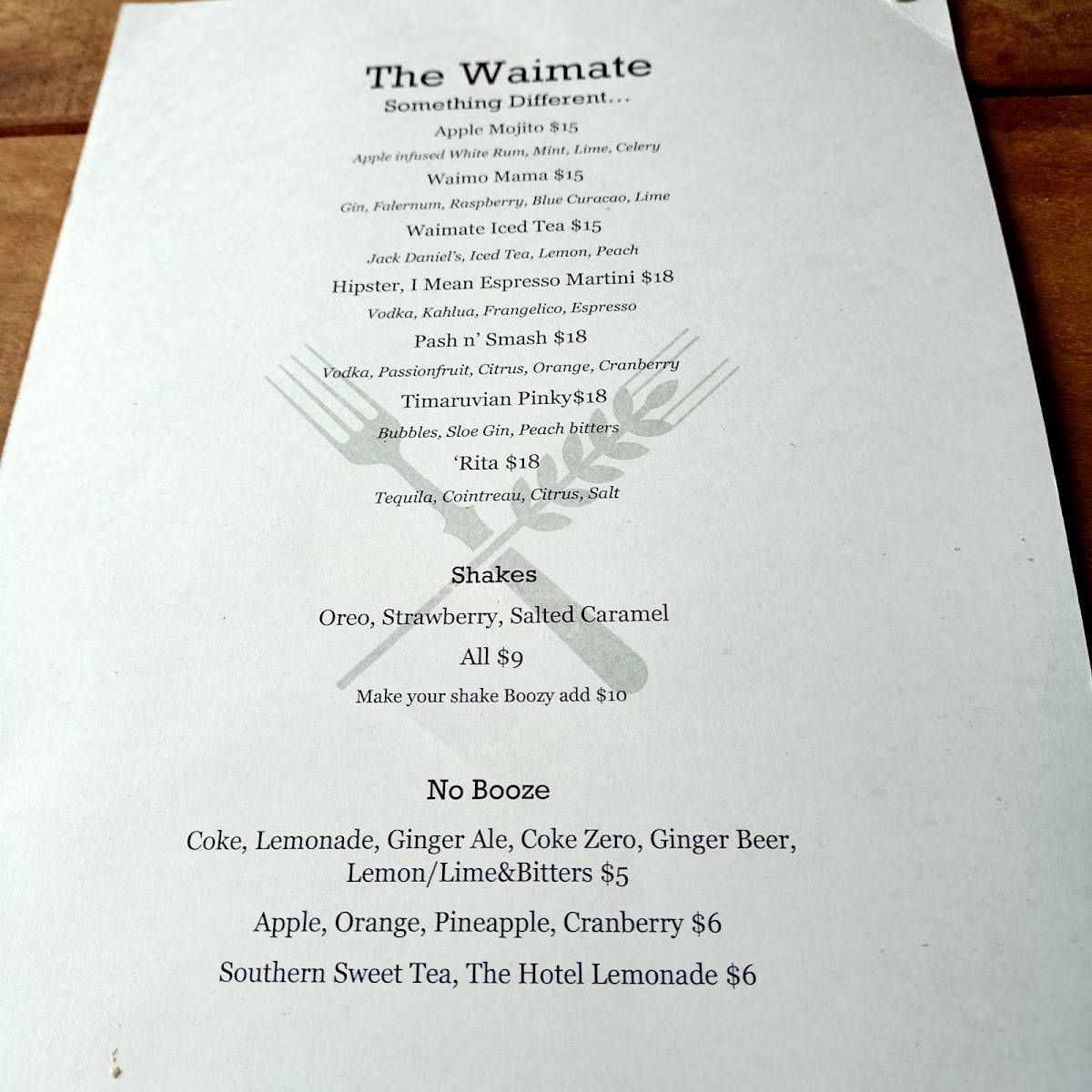 Menu at The Waimate Kitchen & Bar, Waimate