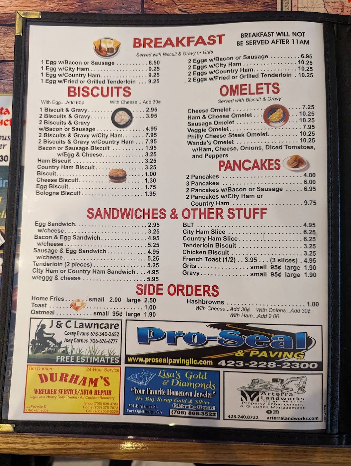 Menu at Wanda's Restaurant, Rock Spring