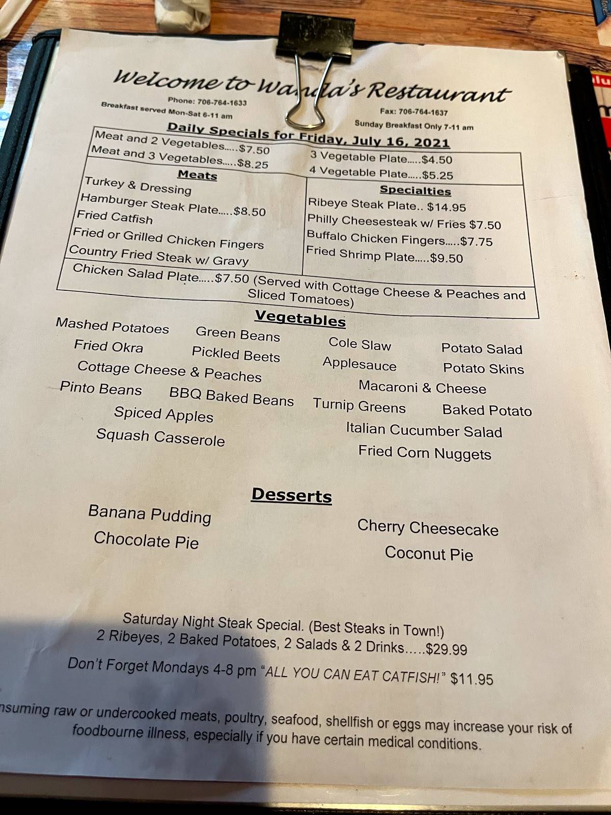 Menu at Wanda's Restaurant, Rock Spring