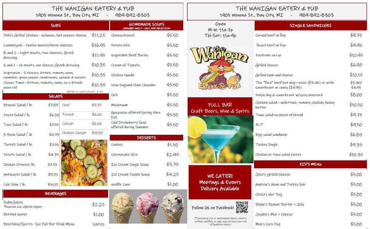 Menu at Wanigan Eatery and Pub, Bay City