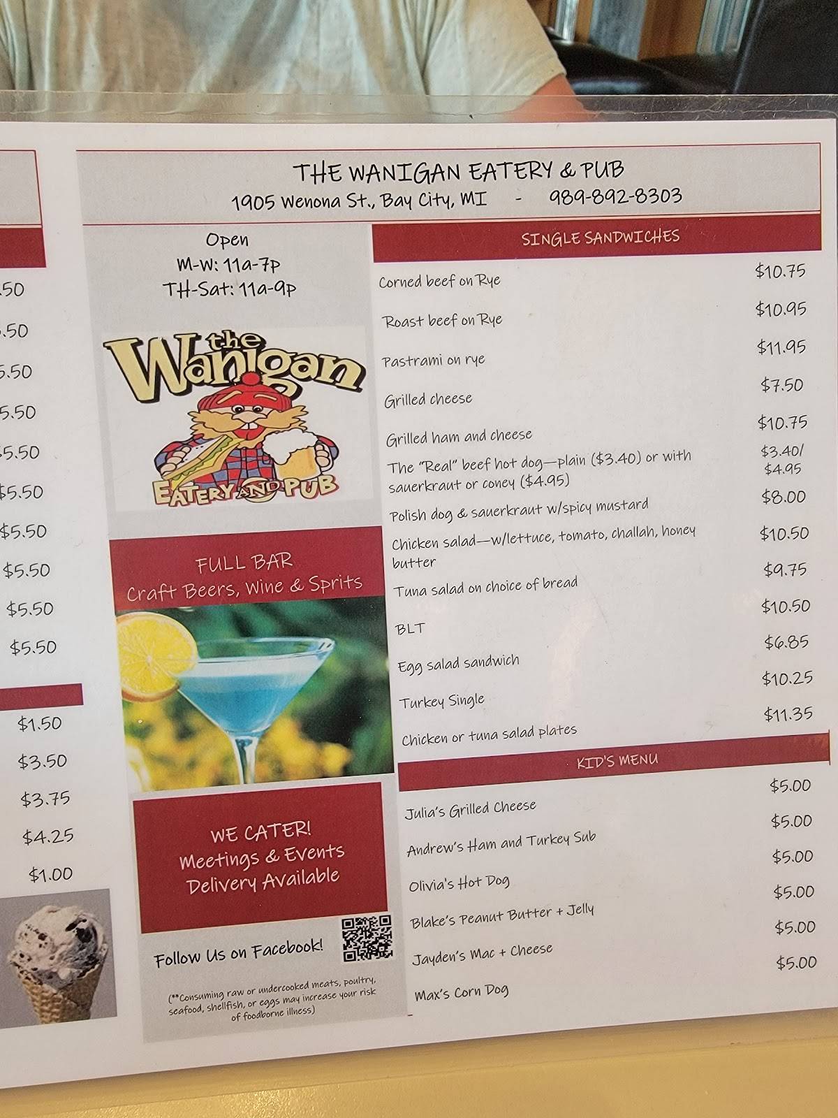 Menu at Wanigan Eatery and Pub, Bay City
