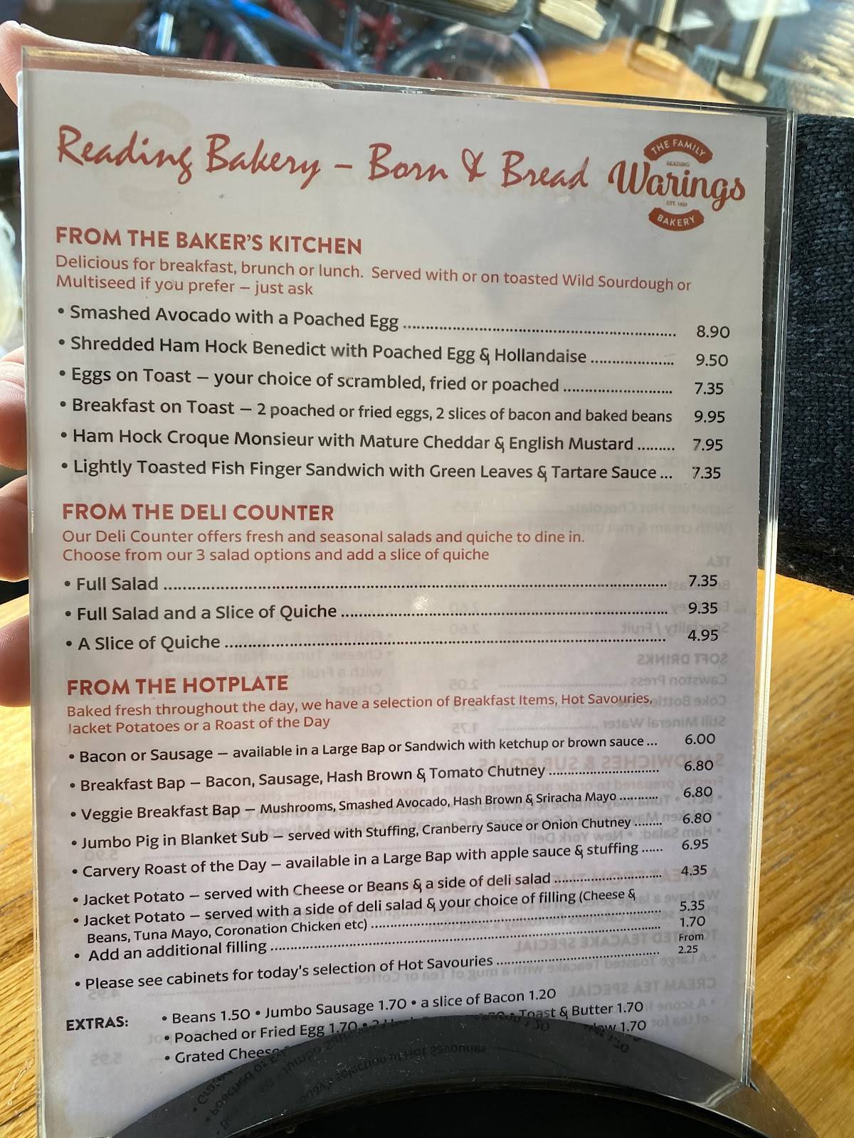 Menu at Warings Bakery - Caversham, Reading, 32D Church St