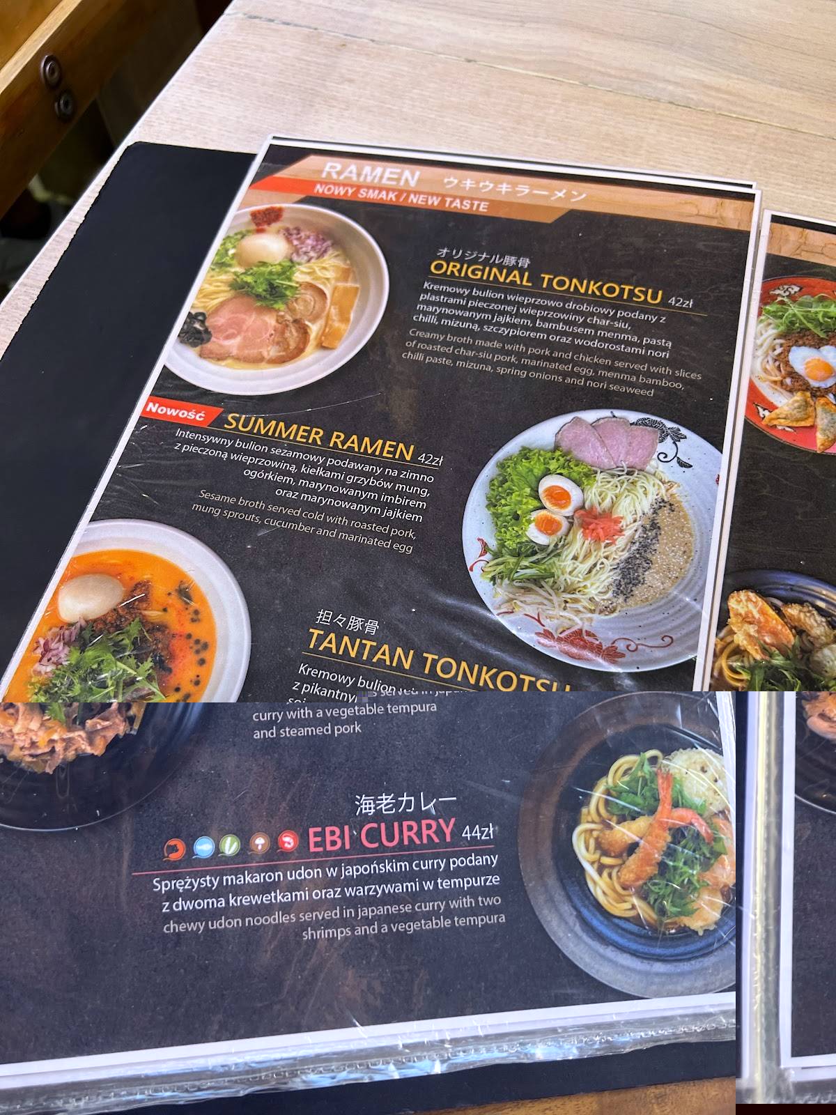 Menu at UKI UKI restaurant, Warsaw