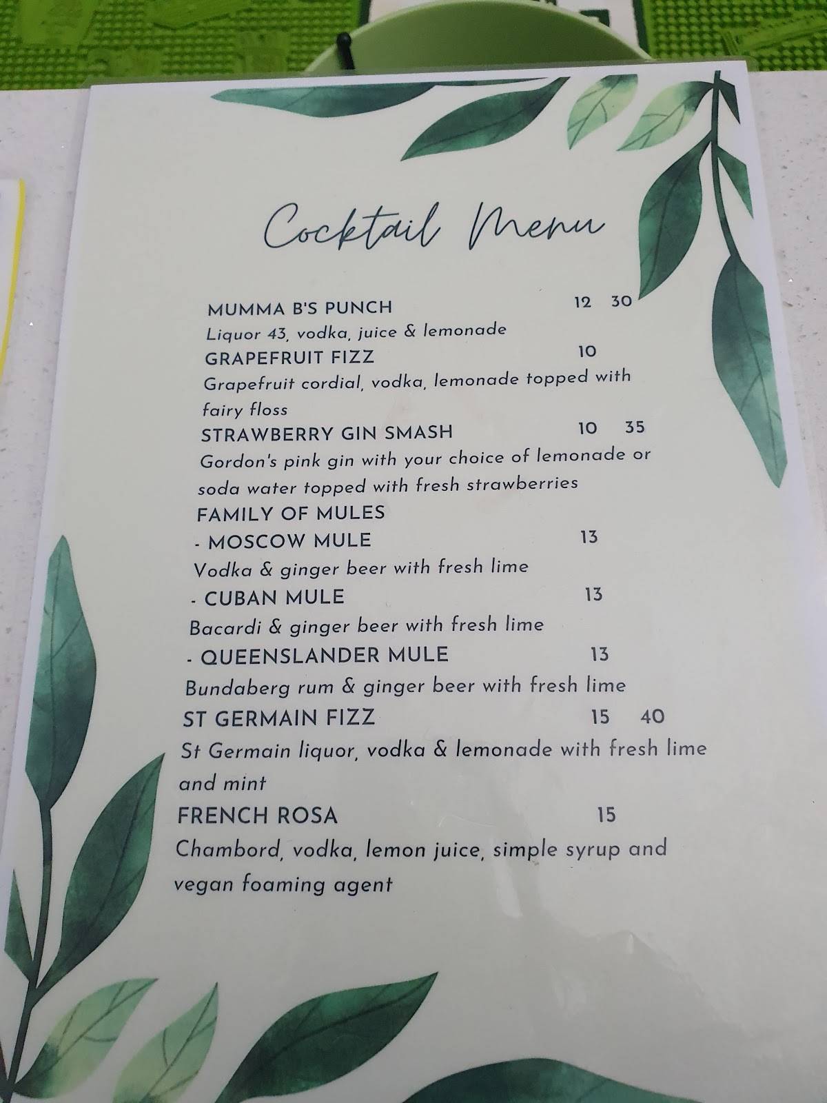 Menu at Warwick Hotel restaurant, Warwick