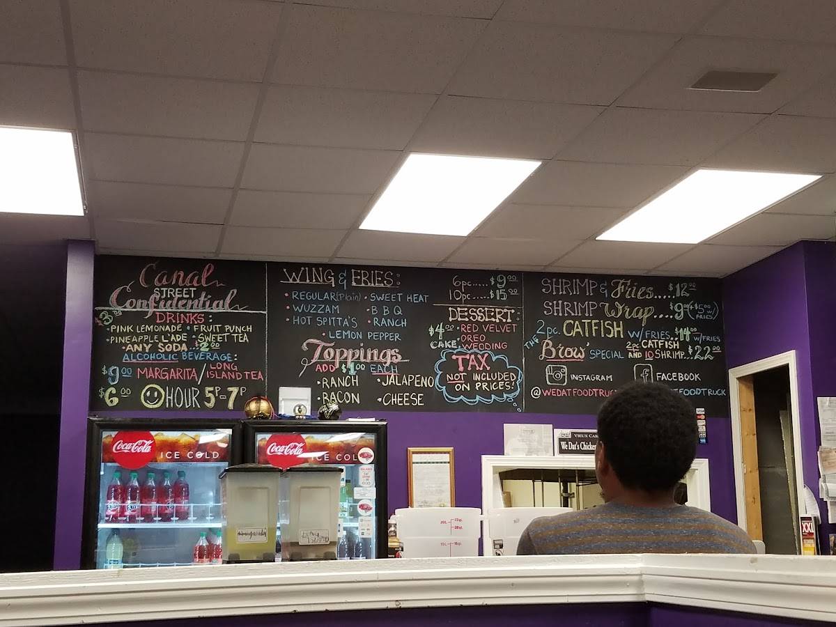 Menu at We Dat's restaurant, New Orleans, Canal St