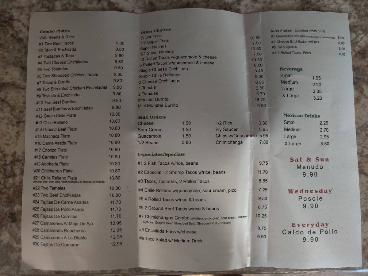 Menu at Los Jilbertos Mexican Fast Food, Wellington