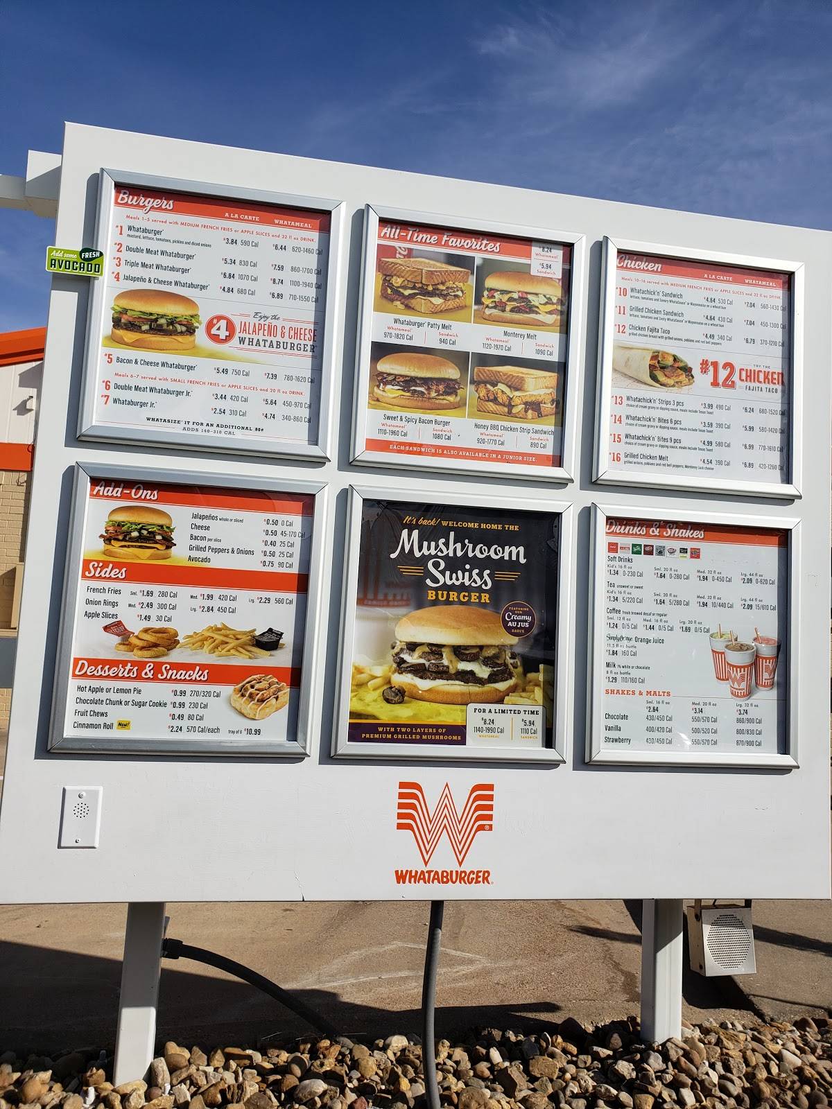 Menu at Whataburger fast food, Burkburnett