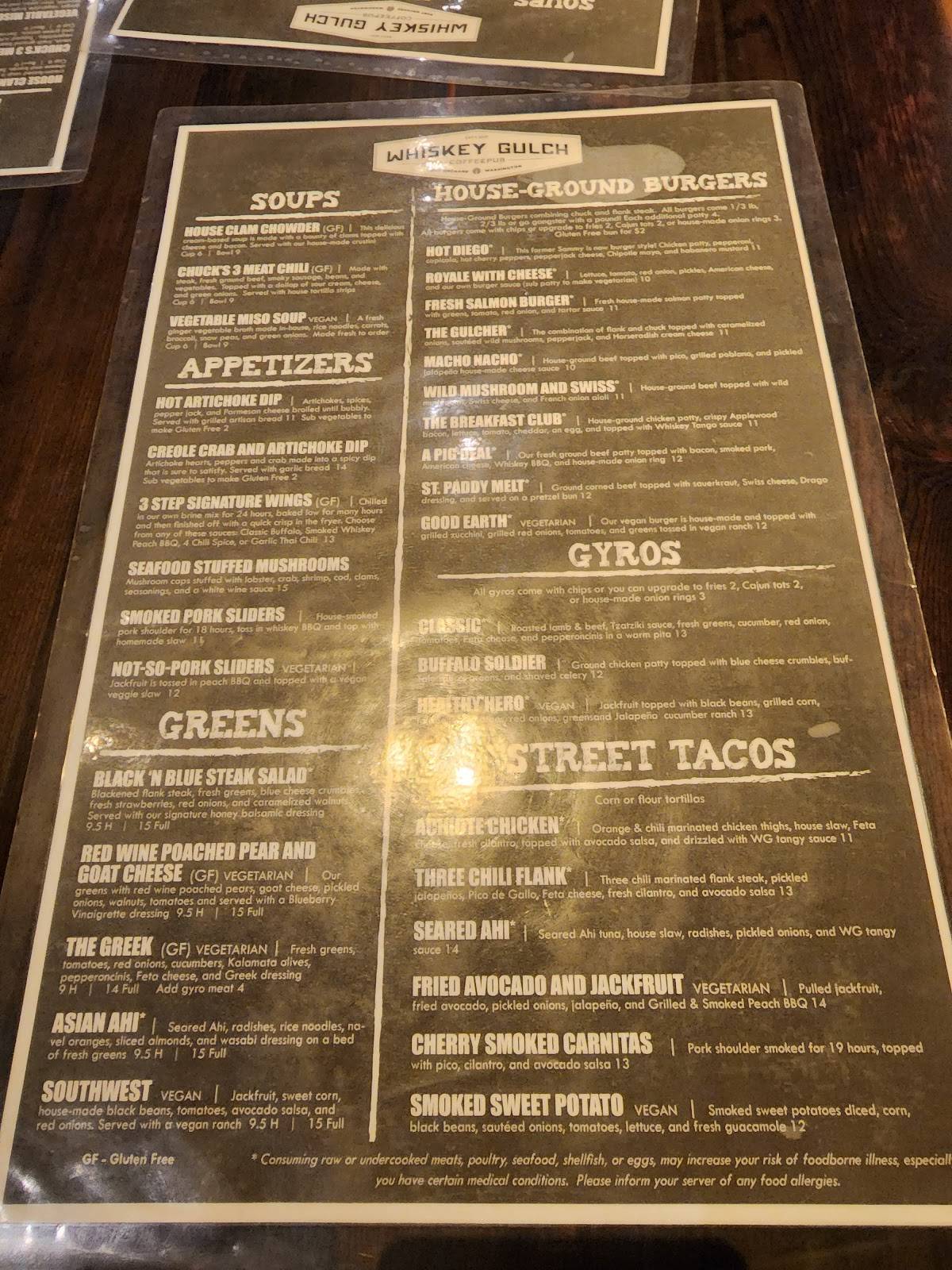 Menu at Whiskey Gulch CoffeePub, Port Orchard