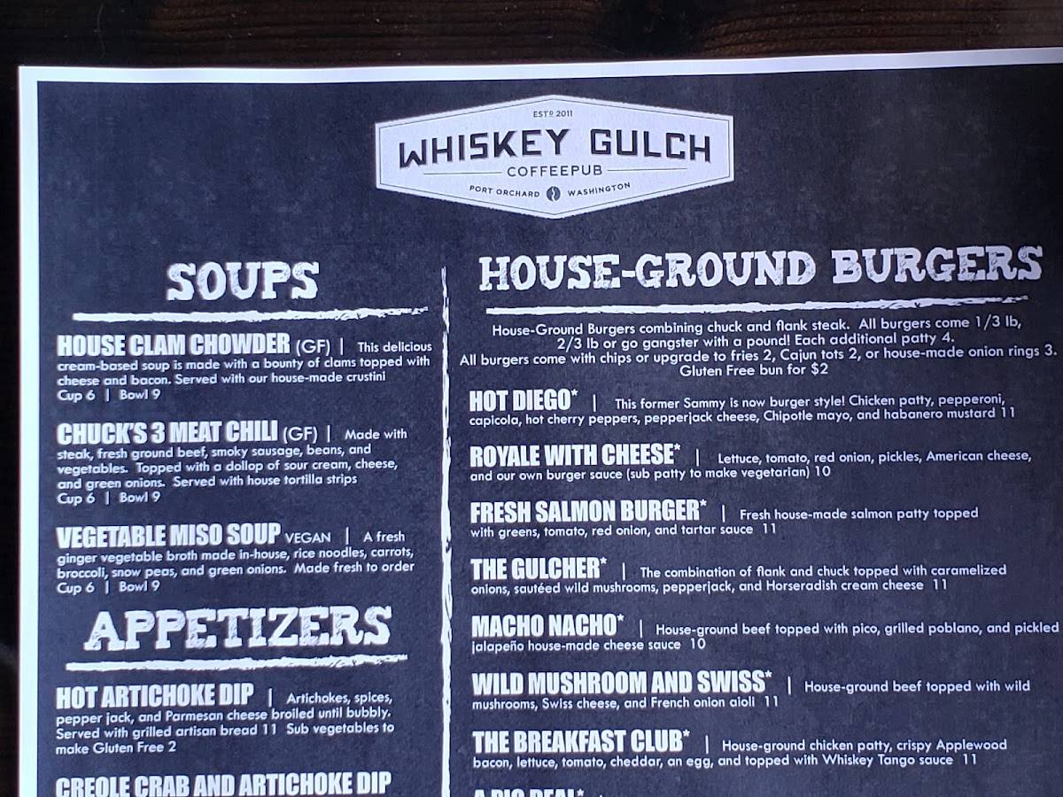 Menu at Whiskey Gulch CoffeePub, Port Orchard