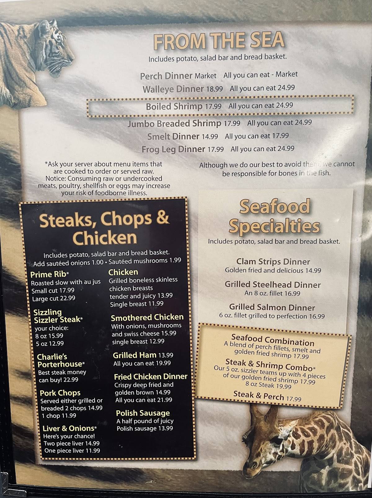 Menu at Whitlow's Forerunner restaurant, Muskegon