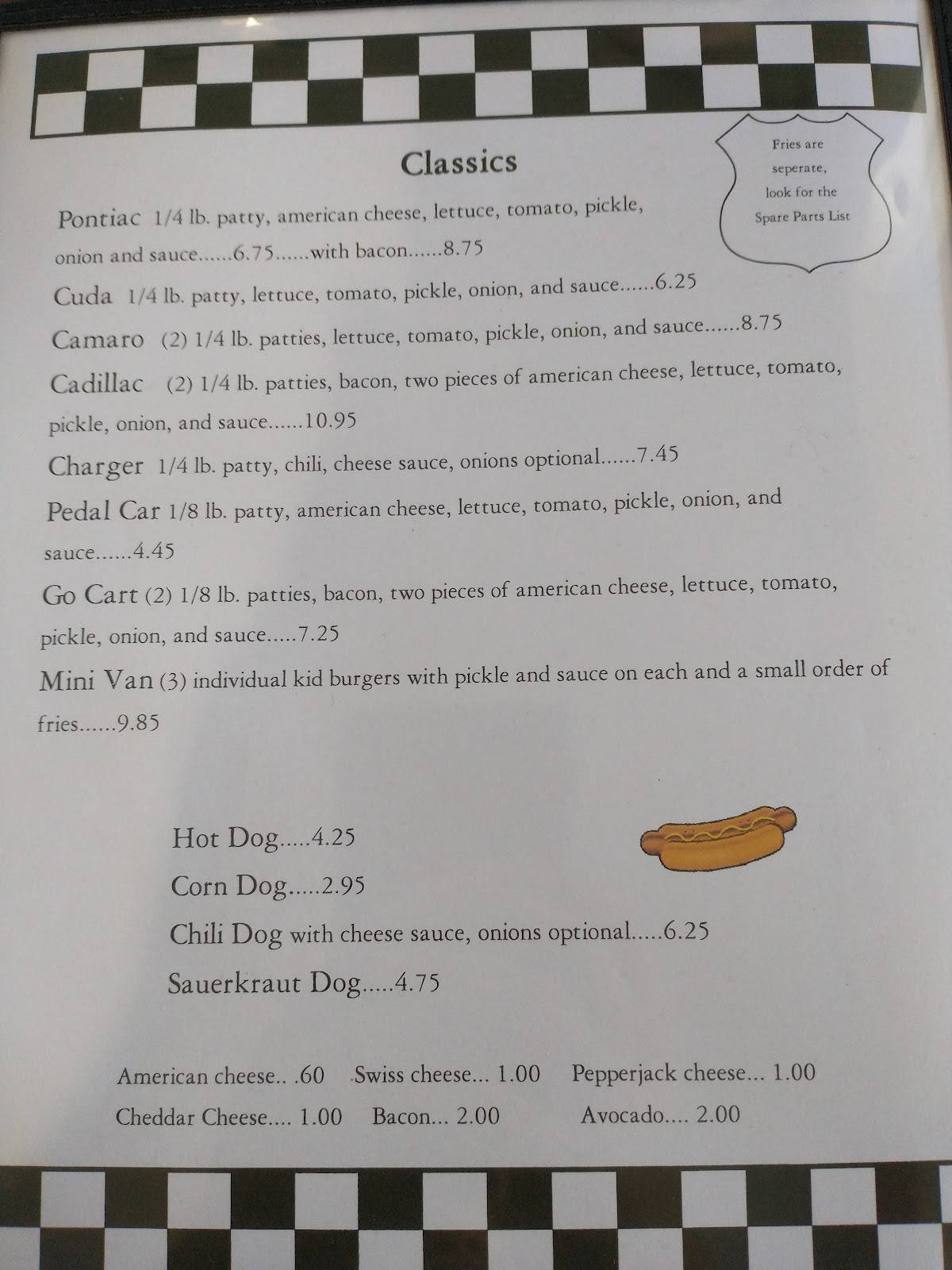 Menu at Johnny's Drive In & Diner restaurant, Winston