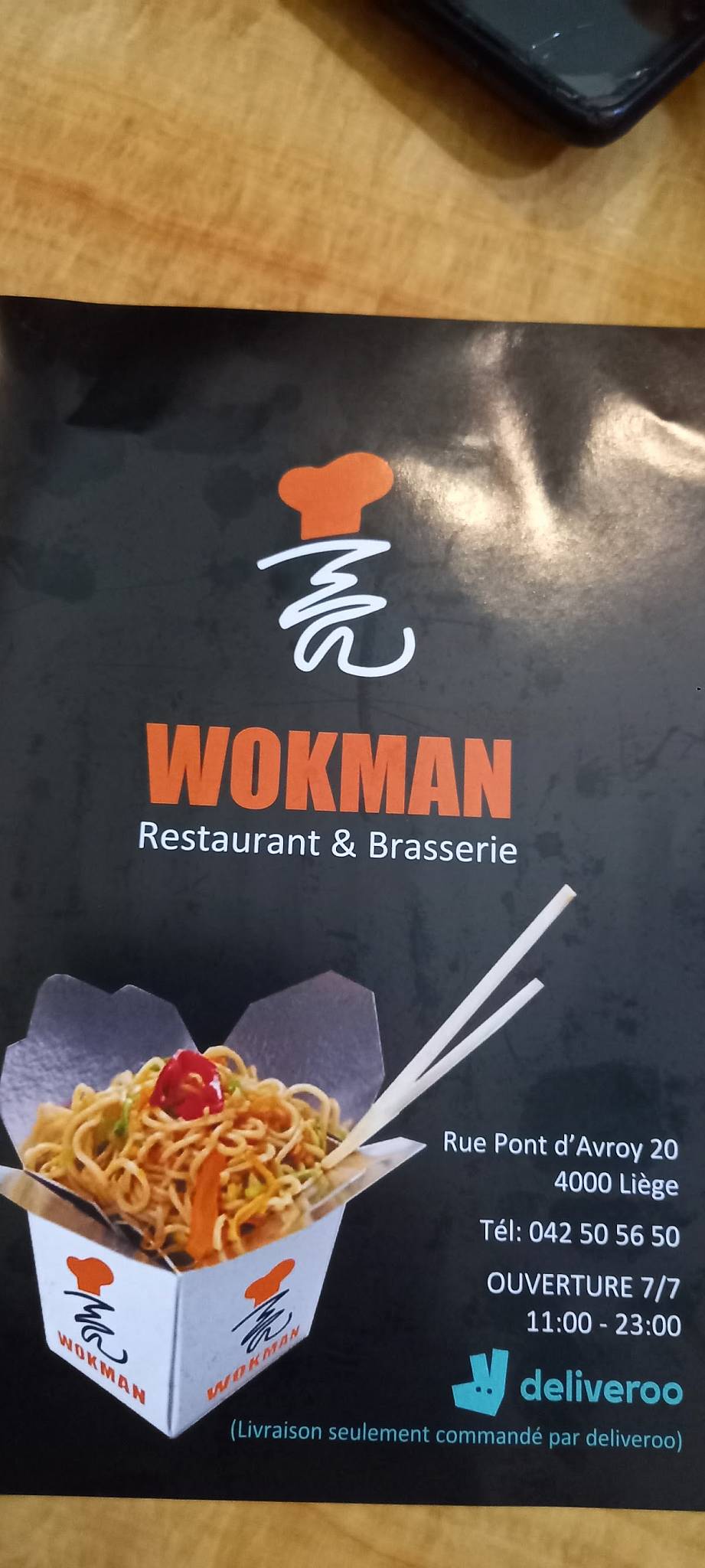 Menu at Wokman, Liège