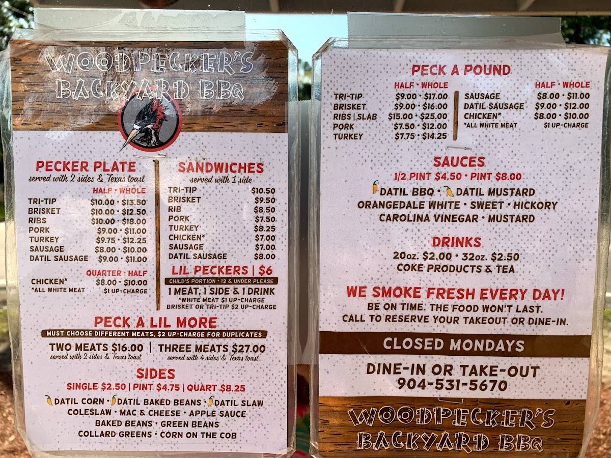 Menu at Woodpeckers Backyard BBQ, Jacksonville