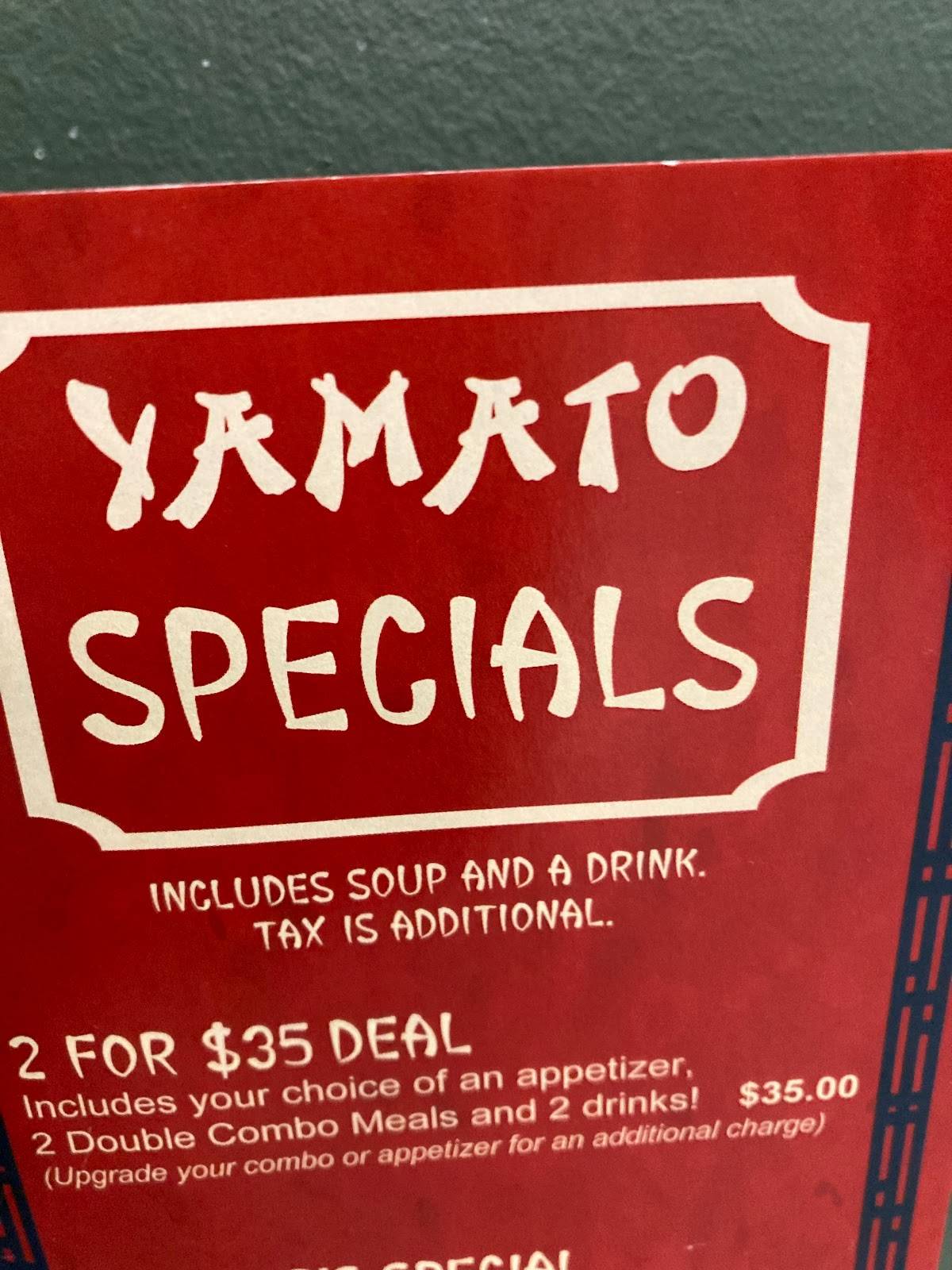 Menu at Yamato Japanese Steakhouse, Johnson City