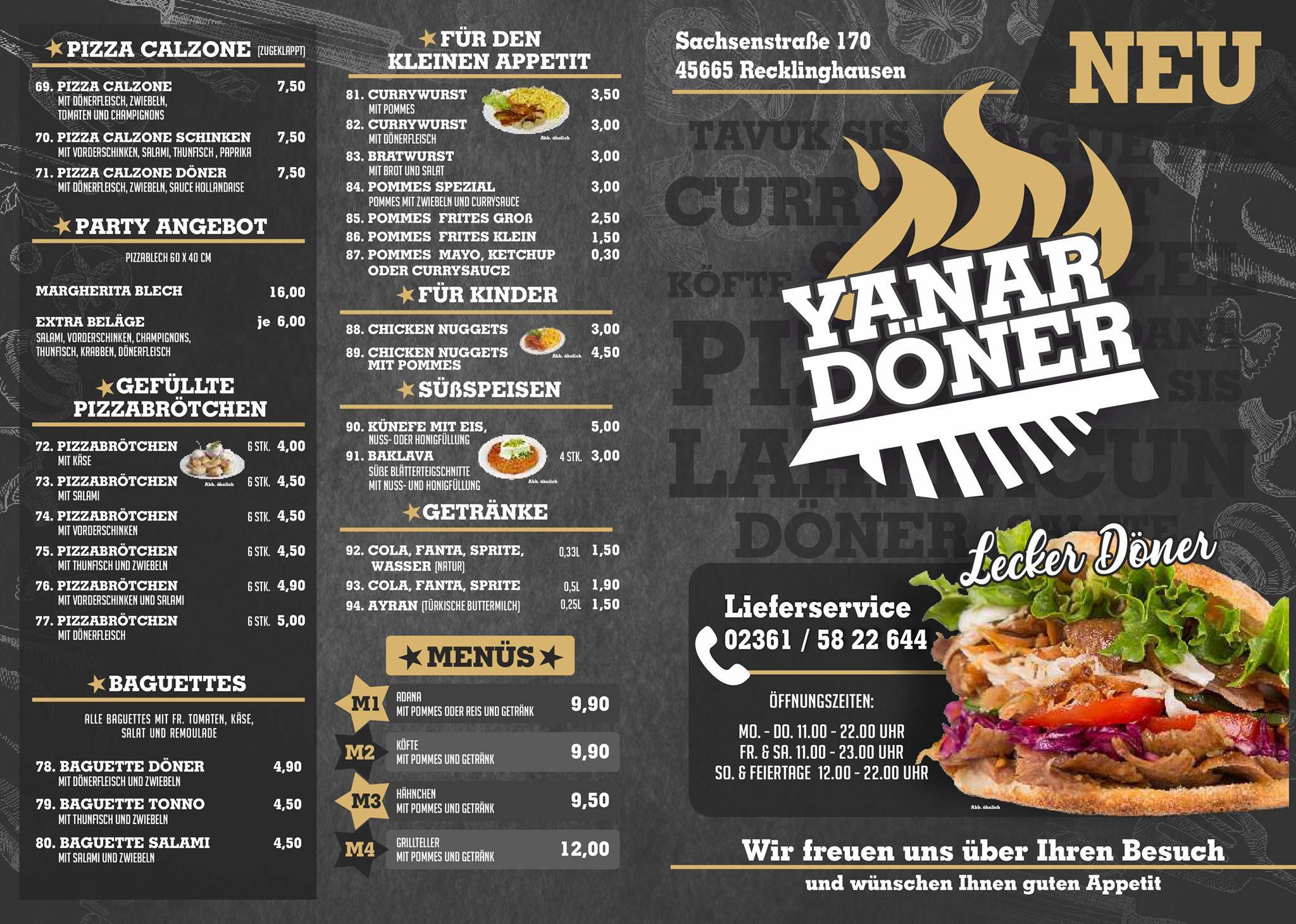 Speisekarte von Yanar Döner restaurant, Recklinghausen
