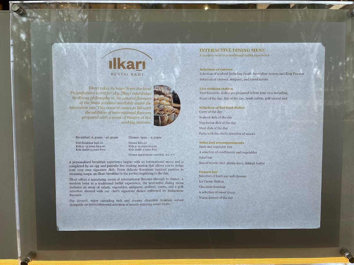 Menu at Ilkari Restaurant, Yulara