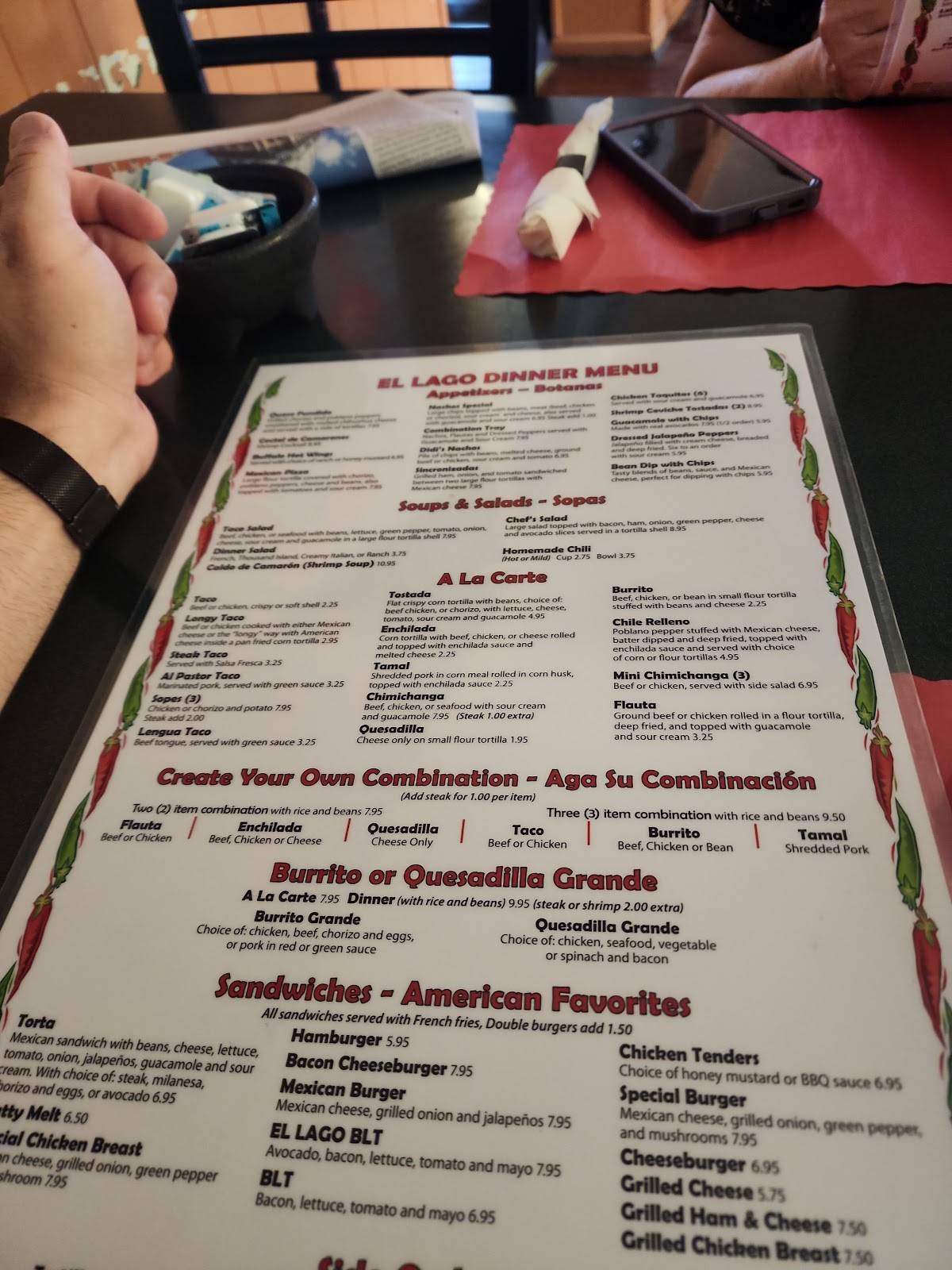 Menu at El Lago restaurant, Zion