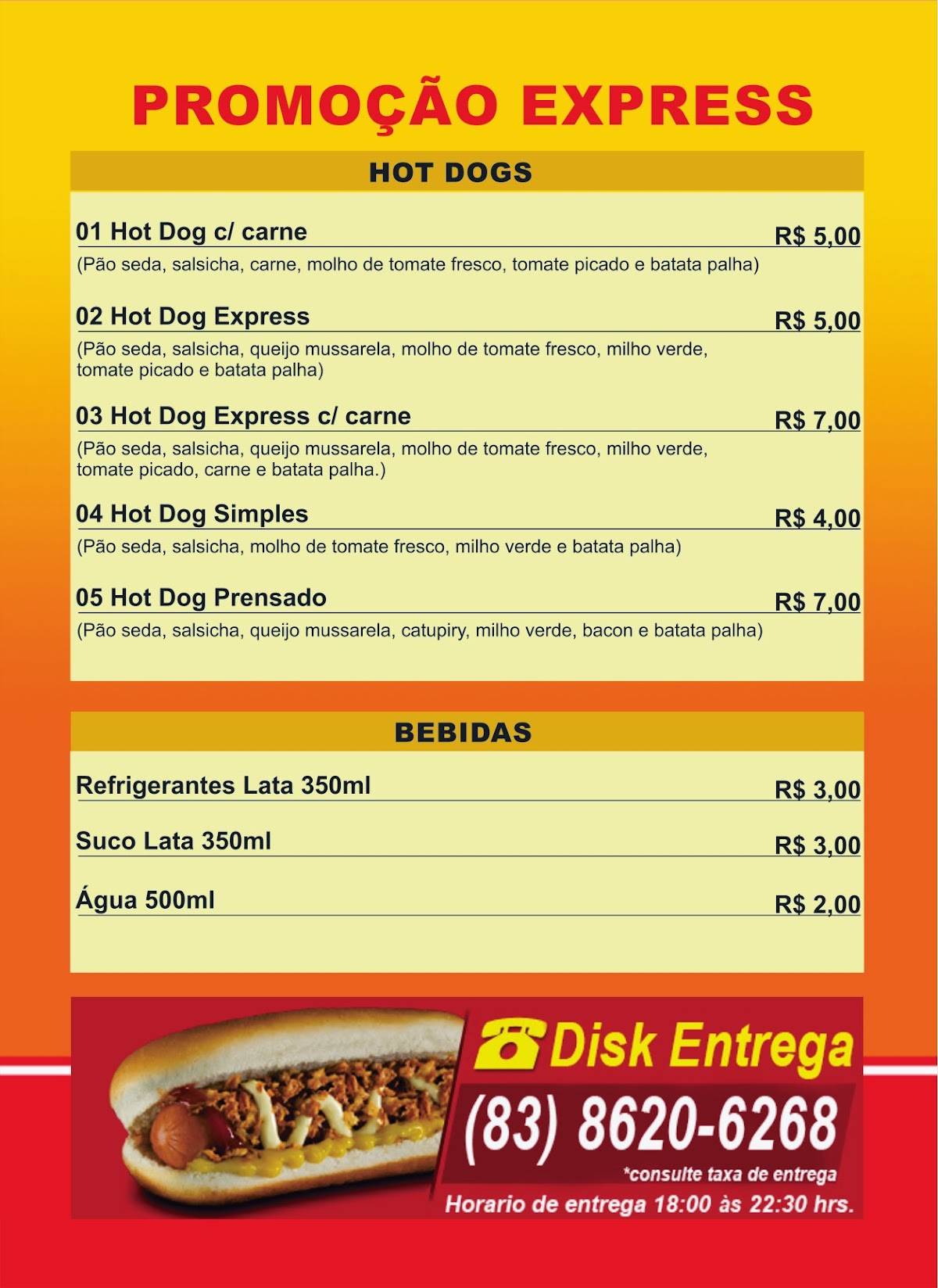 Menu em Express Hot Dog, Cabedelo