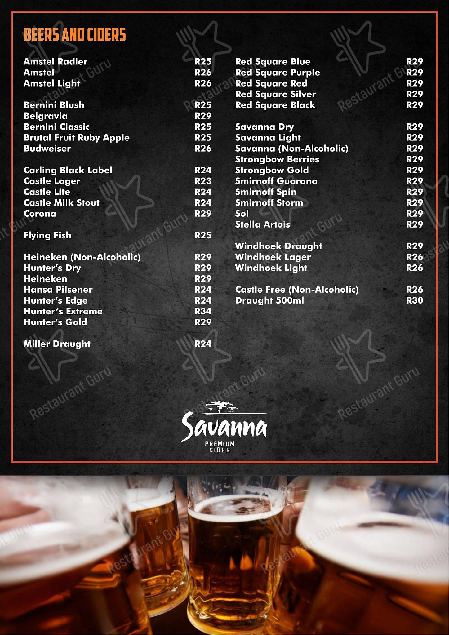 Menu at Kalahari.fish restaurant, Bloemfontein