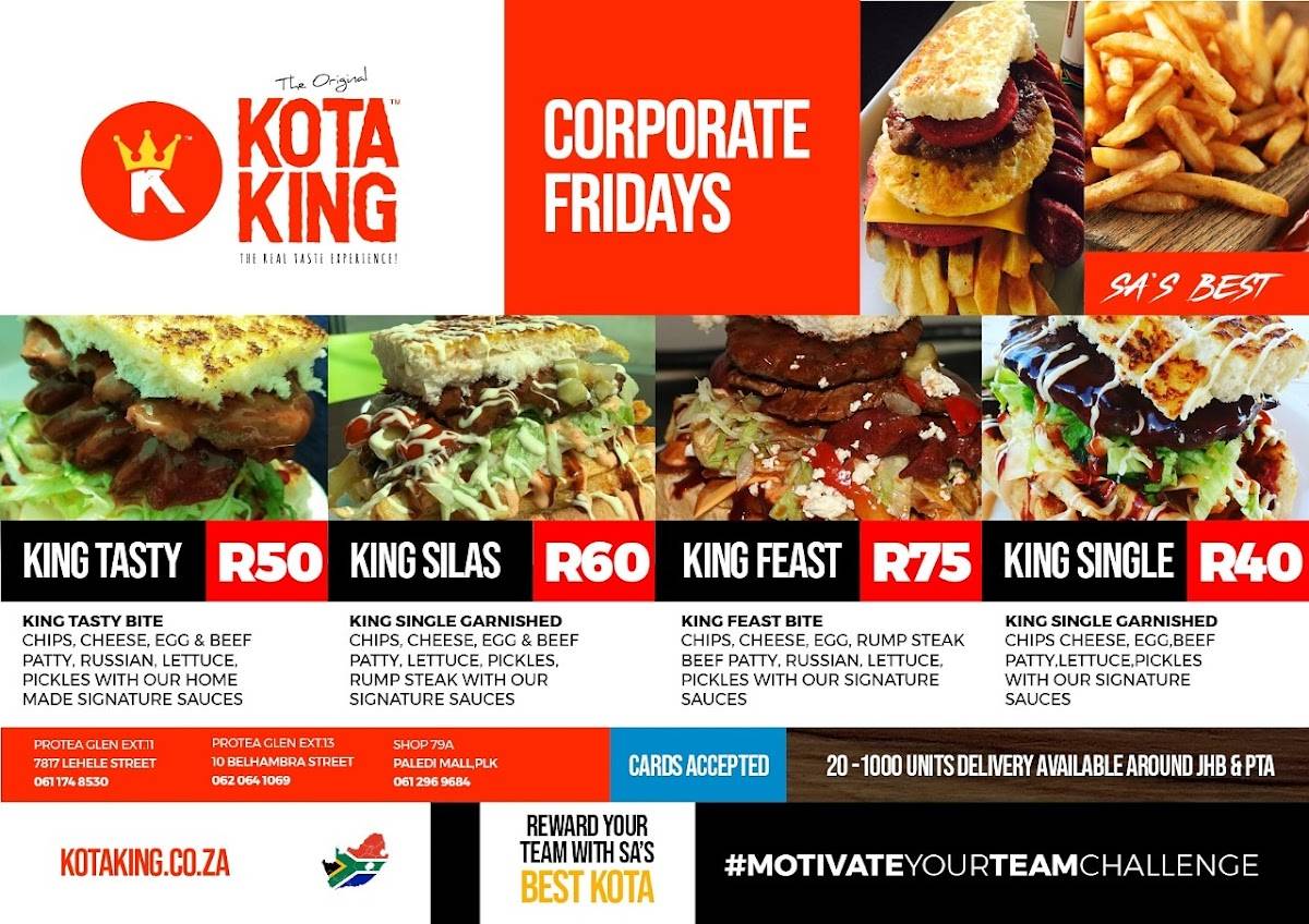 Menu at kota king restaurant, Soweto, Protea Blvd