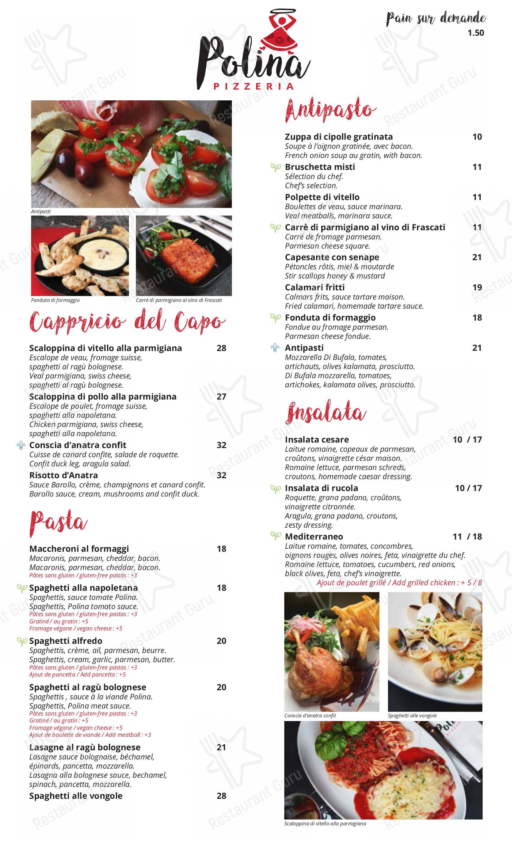 Menu at POLINA Pizzeria, Québec City