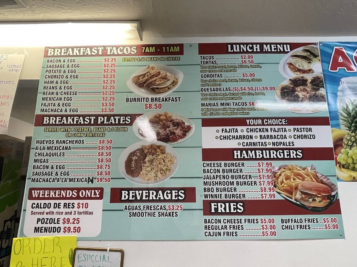 Menu at taqueria estilo maria restaurant, Alvin