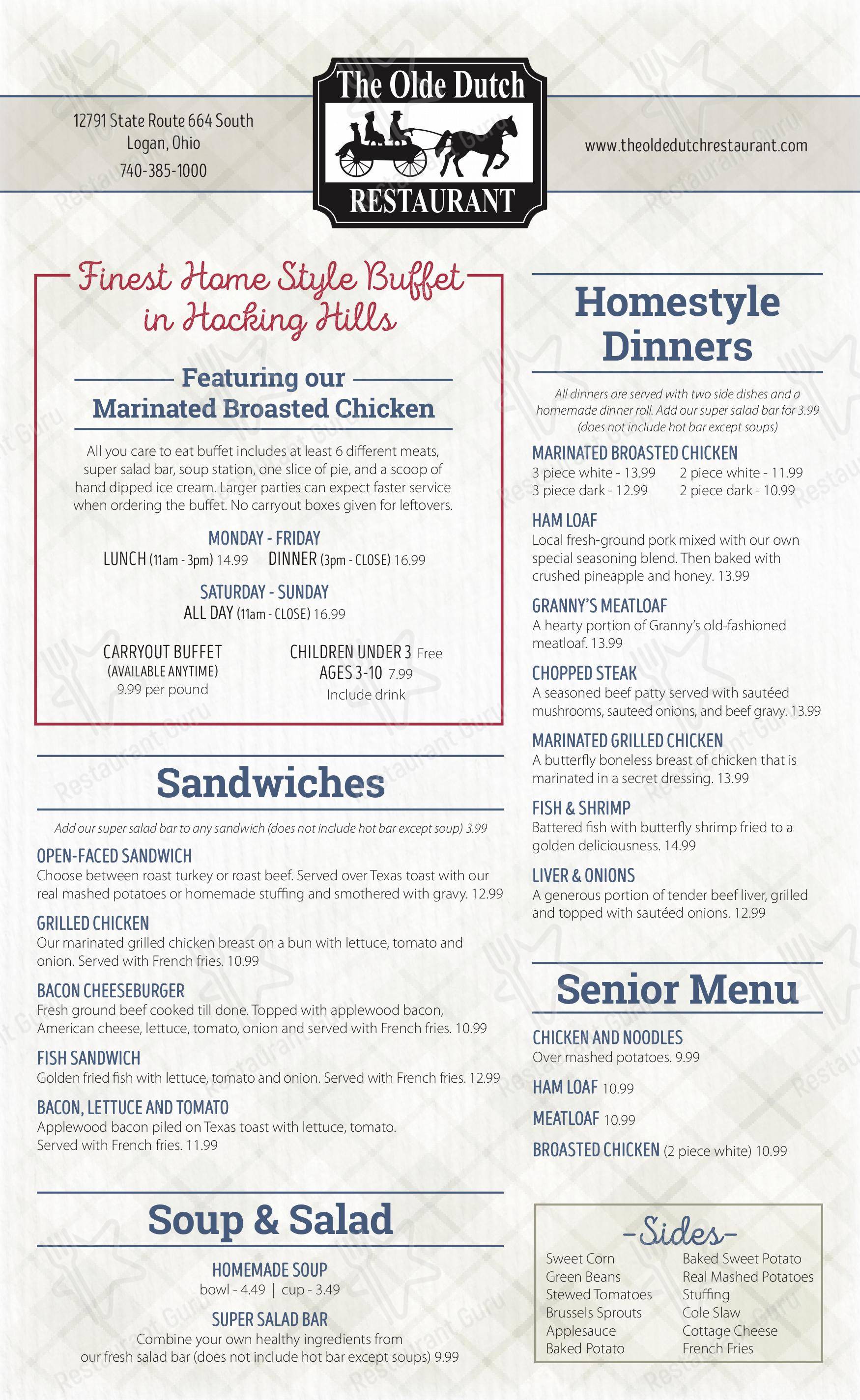 Menu at Olde Dutch restaurant, Logan