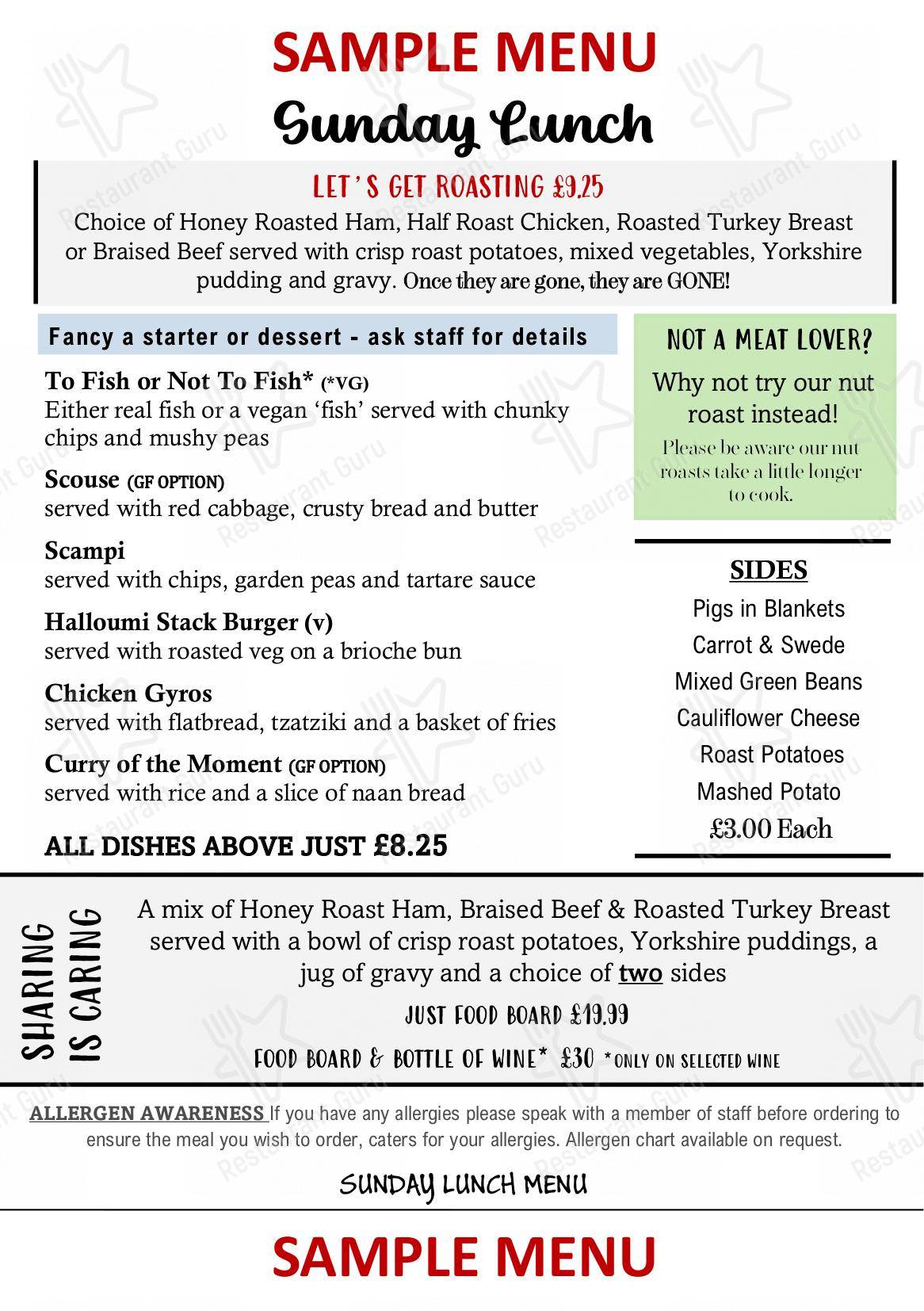 Menu at The Red Lion Pub Parkgate, Neston