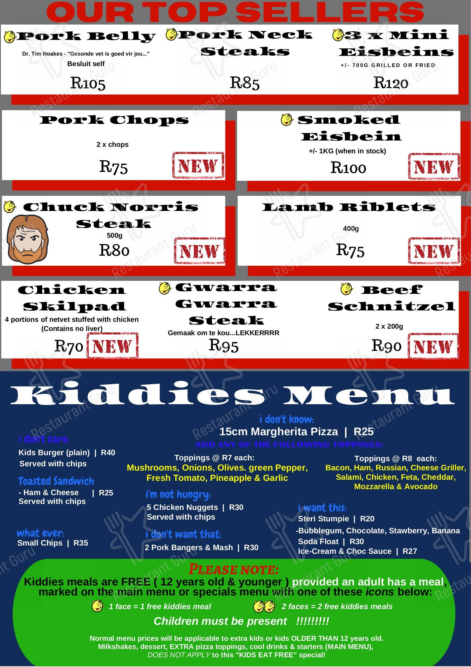 Menu at Pepper Chair Restaurant, Centurion