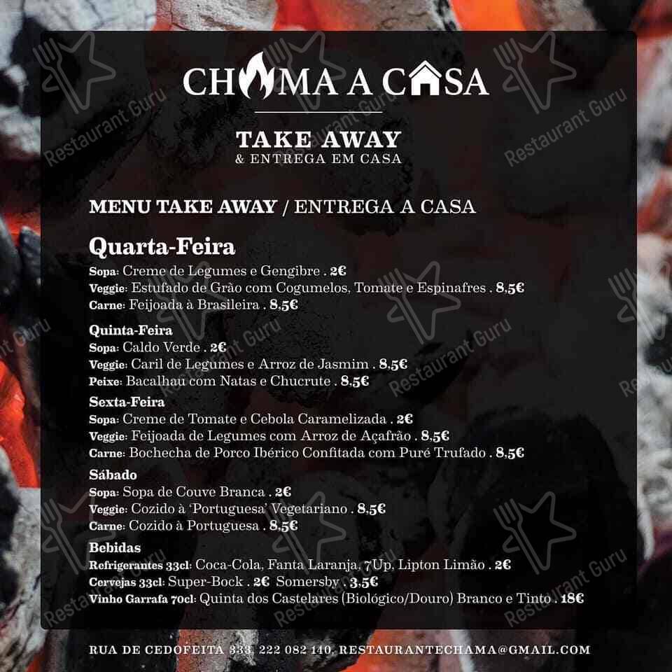 Menu at Chama restaurant, Porto