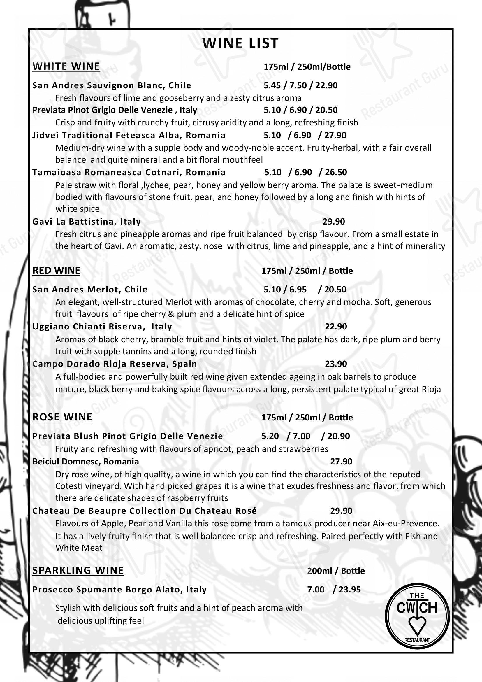 Menu at The Cwtch Restaurant, Llantwit Major