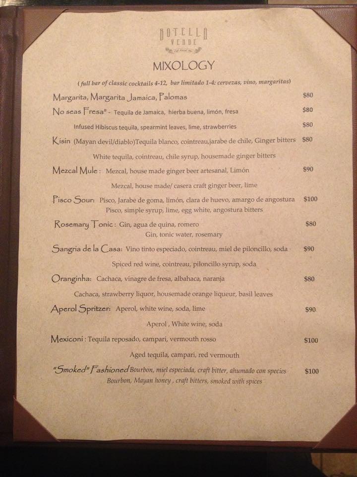 Menu at Botella Verde pub & bar, Merida, Calle 56 468