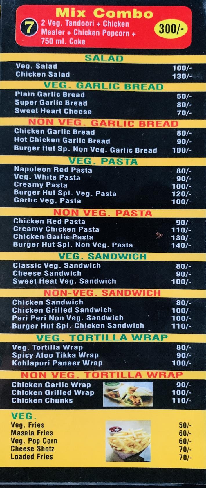 Menu at Burger Hut, Goindwal Sahib