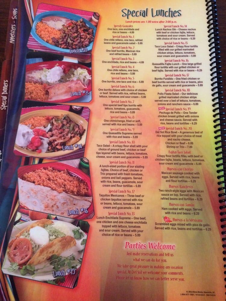 Menu at Del Sol Mexican Restaurant, Lumberton, N Roberts Ave