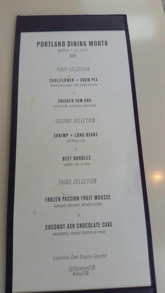 Menu at Departure Restaurant + Lounge, Portland
