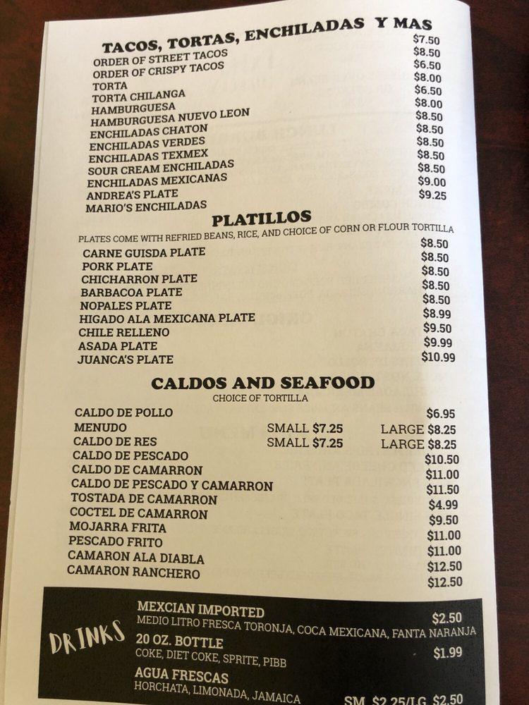 Menu at El Chaton restaurant, Wichita Falls