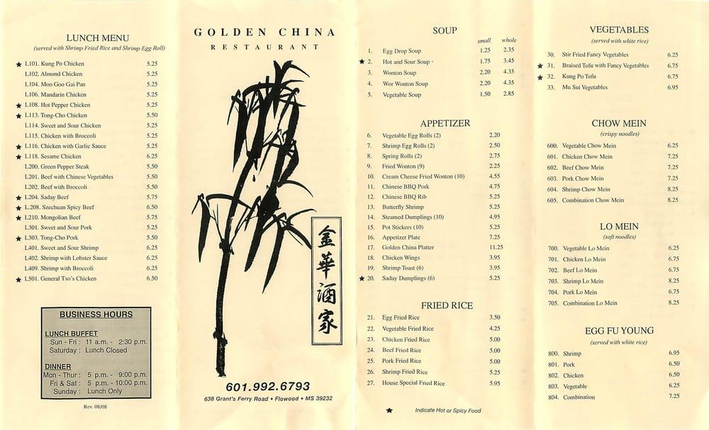 Menu at Golden China Restaurant, Flowood