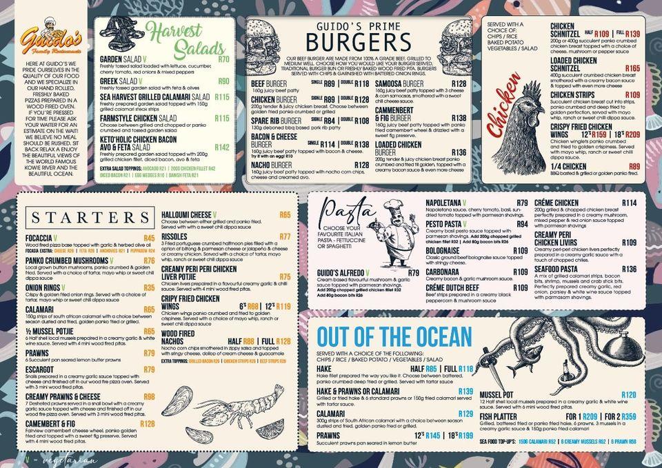 Menu at Guido's restaurant, Port Alfred