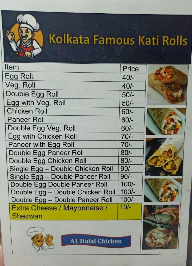 Menu at Kolkata Kati rolls, Bengaluru, 112