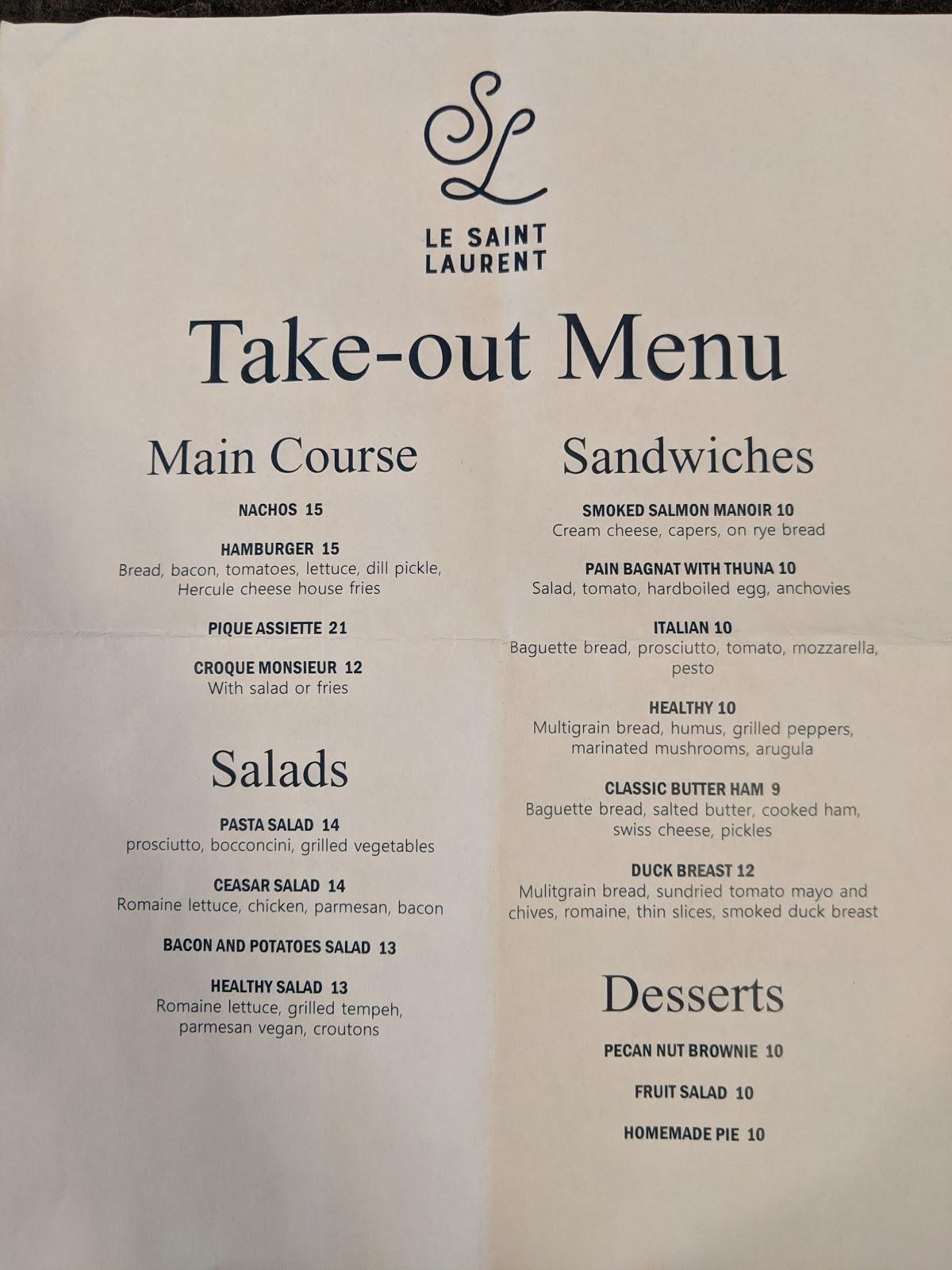 Menu au LE SAINT-LAURENT restaurant, La Malbaie