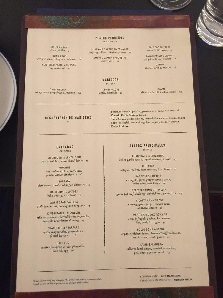 Menu at Leña Restaurante, Toronto