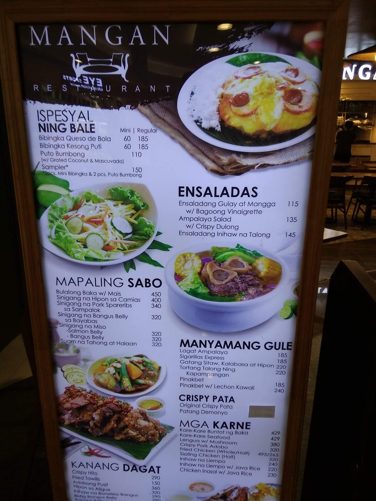 Menu at Mangan restaurant, Quezon City, Ortigas Ave