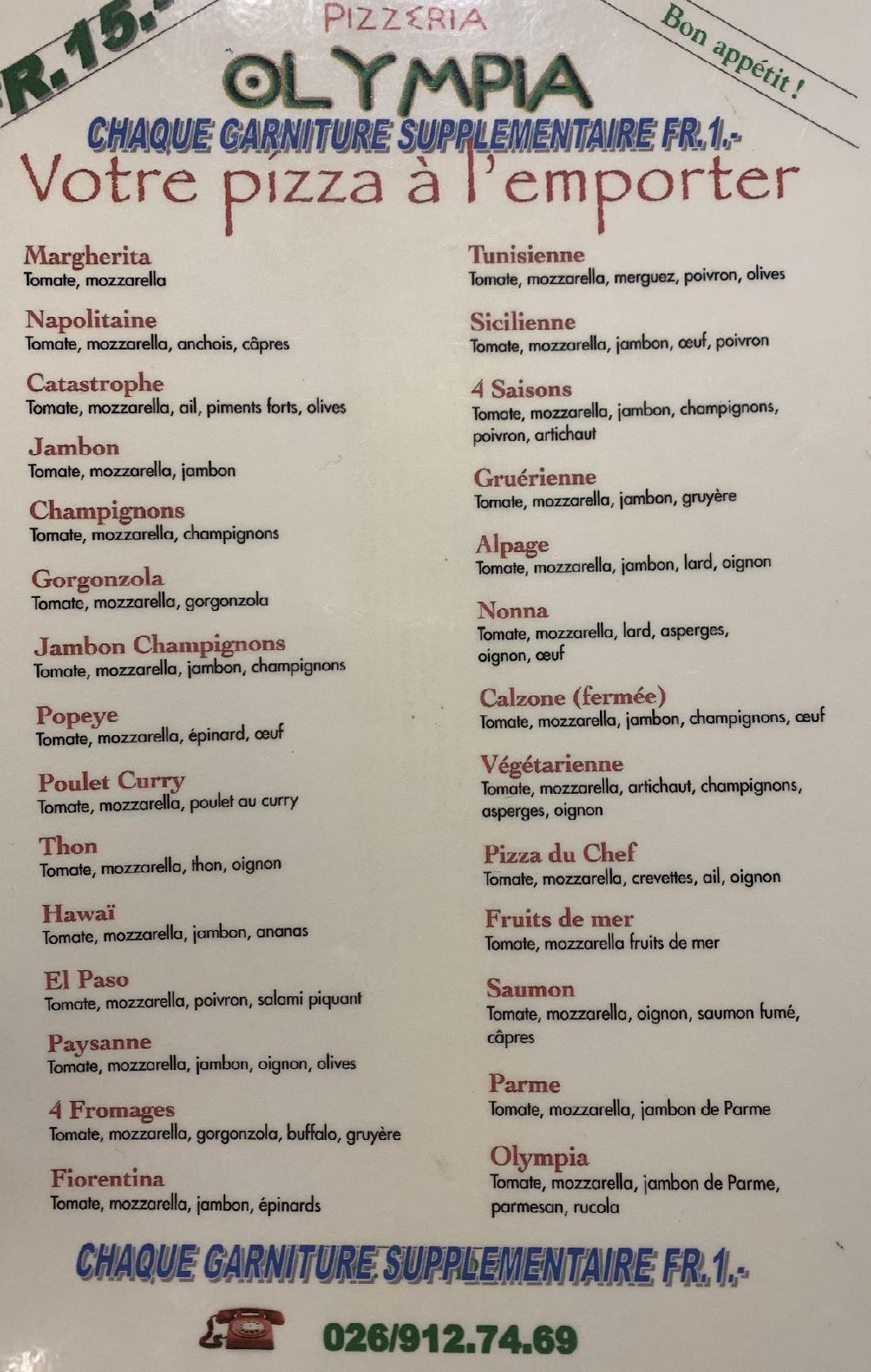 Menu at Olympia, Bulle