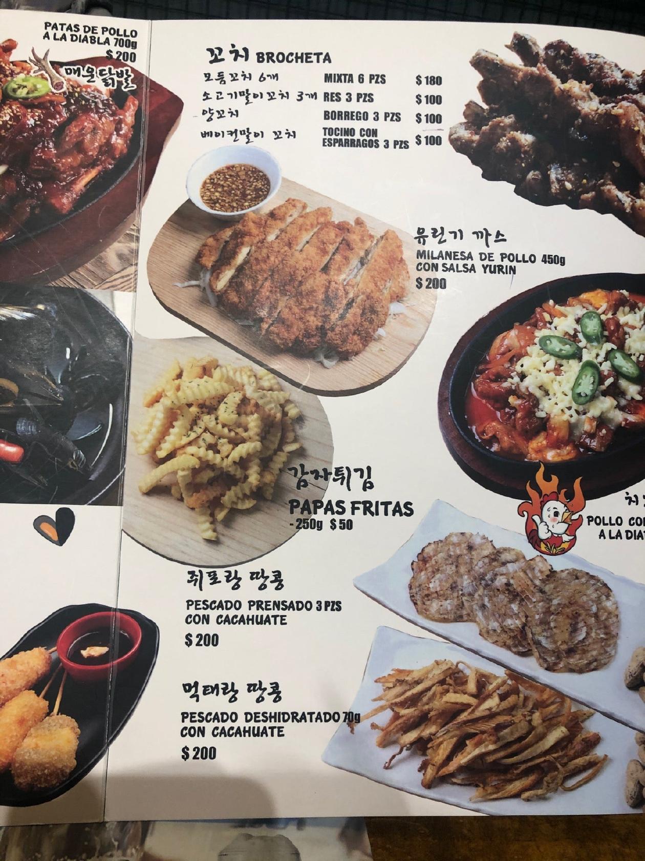 Carta del restaurante Chimex, Ciudad del México