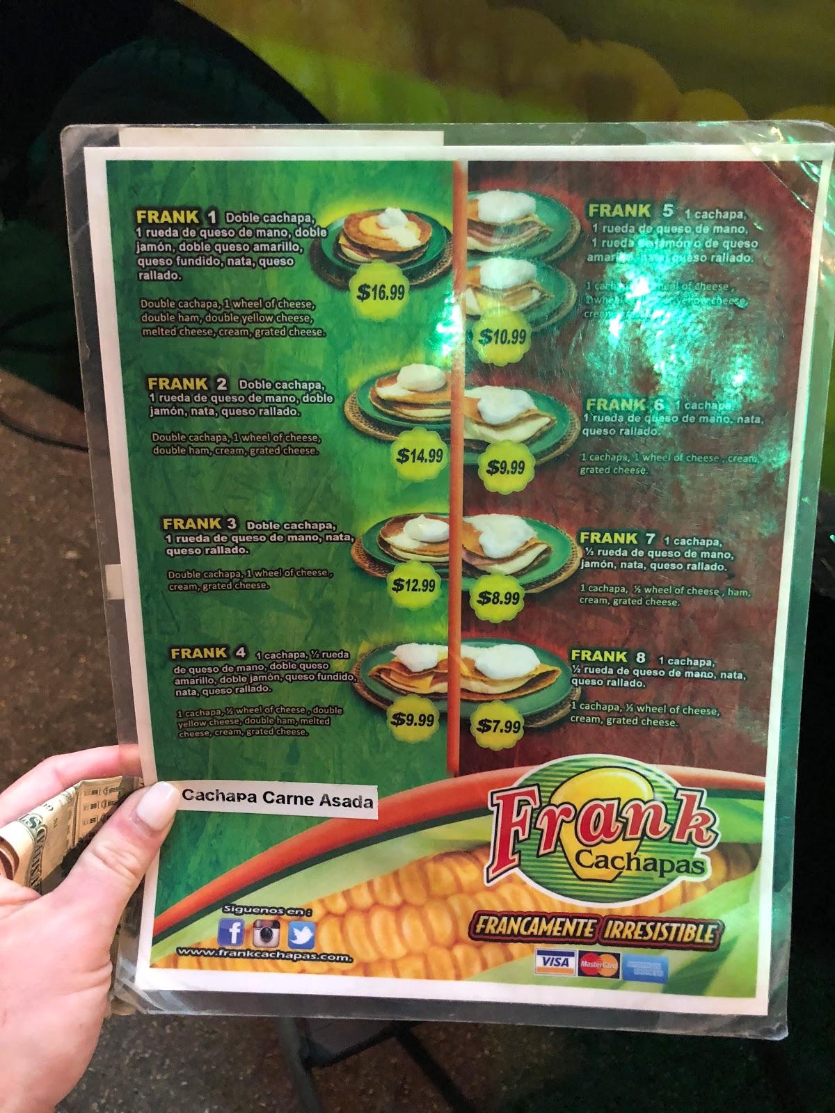 Carta del restaurante Frank Cachapas Doral /Latin American Food, Miami ...