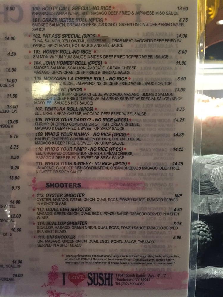 Menu at I Love Sushi restaurant, Henderson, S Eastern Ave