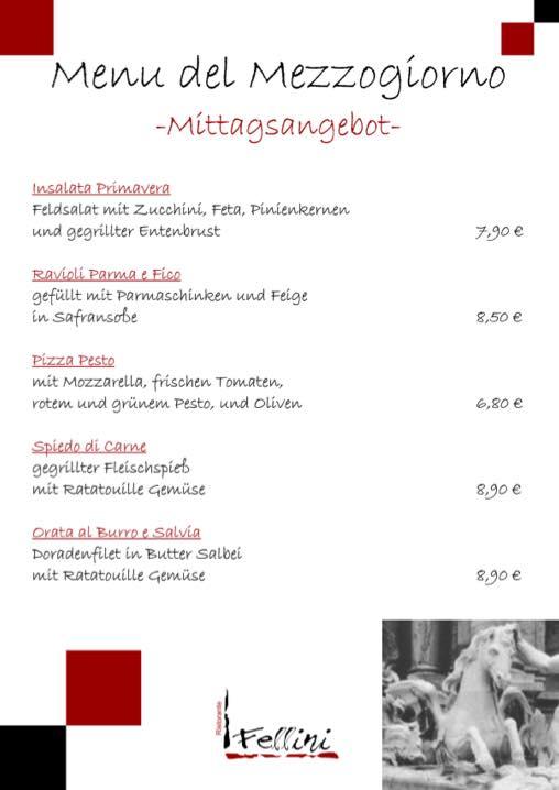 Speisekarte von Ristorante Fellini pizza, Göttingen, Groner-Tor-Straße 28