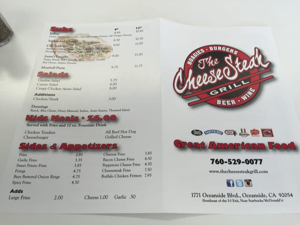 Menu at The Cheesesteak Grill restaurant, Oceanside, S Oceanside Blvd